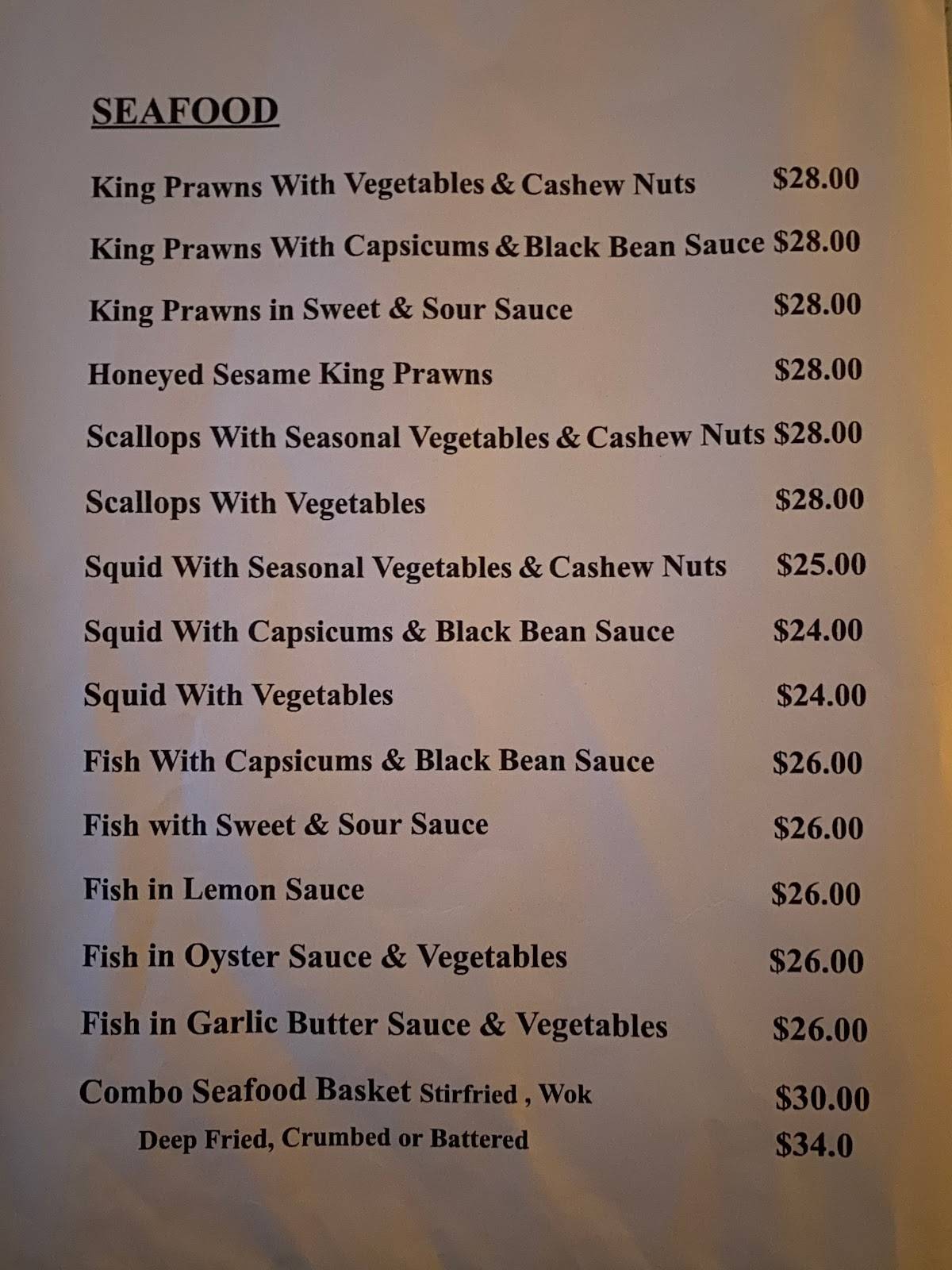 Menu at Eastern Egret Restaurant, Waikanae