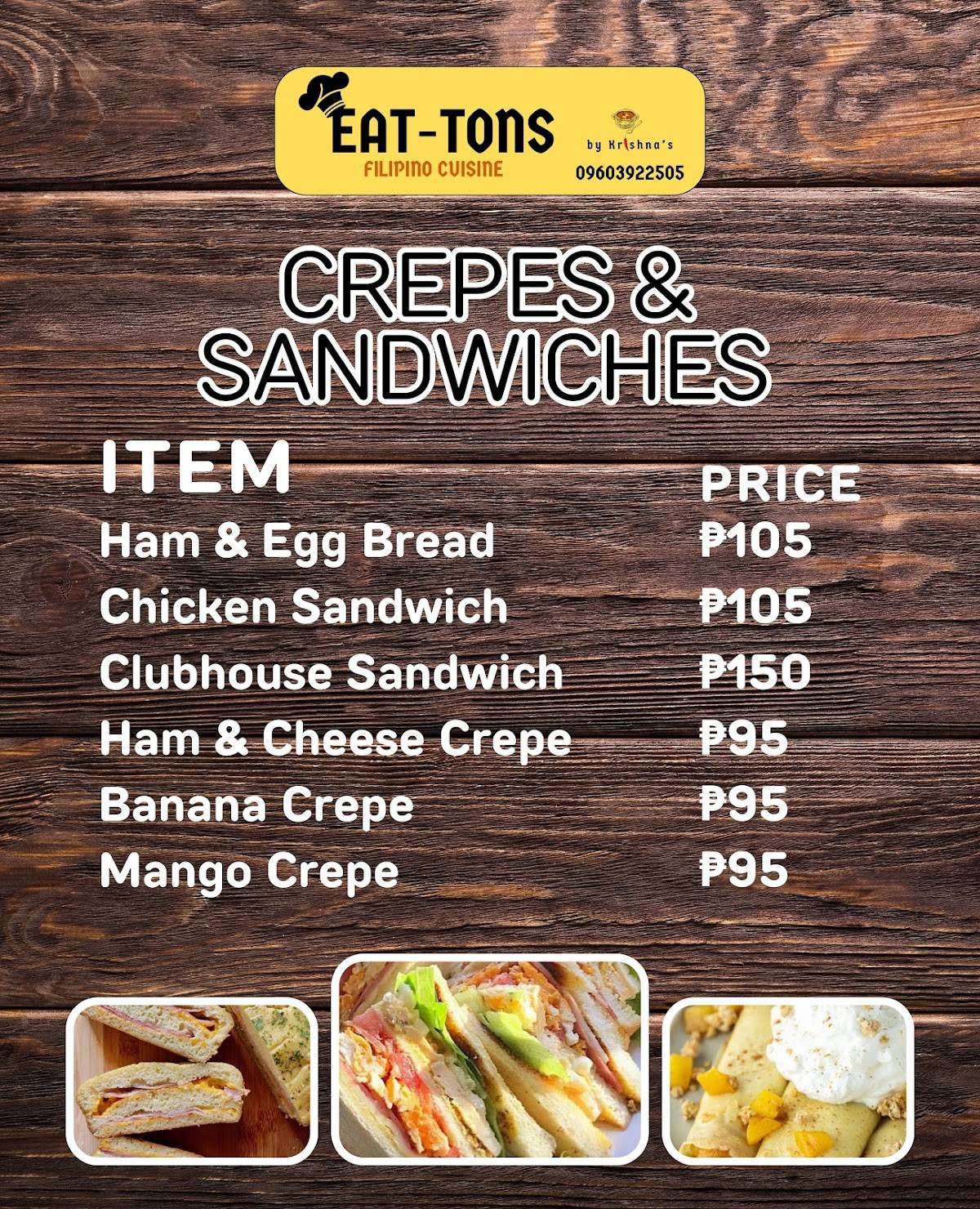 Menu at Eat tons Filipino food corner restaurant, Parañaque