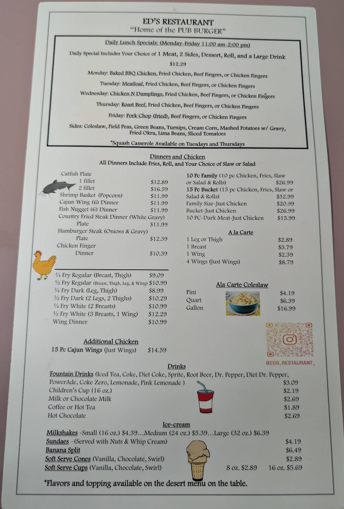 Menu at Ed's Restaurant, DeFuniak Springs, US-90