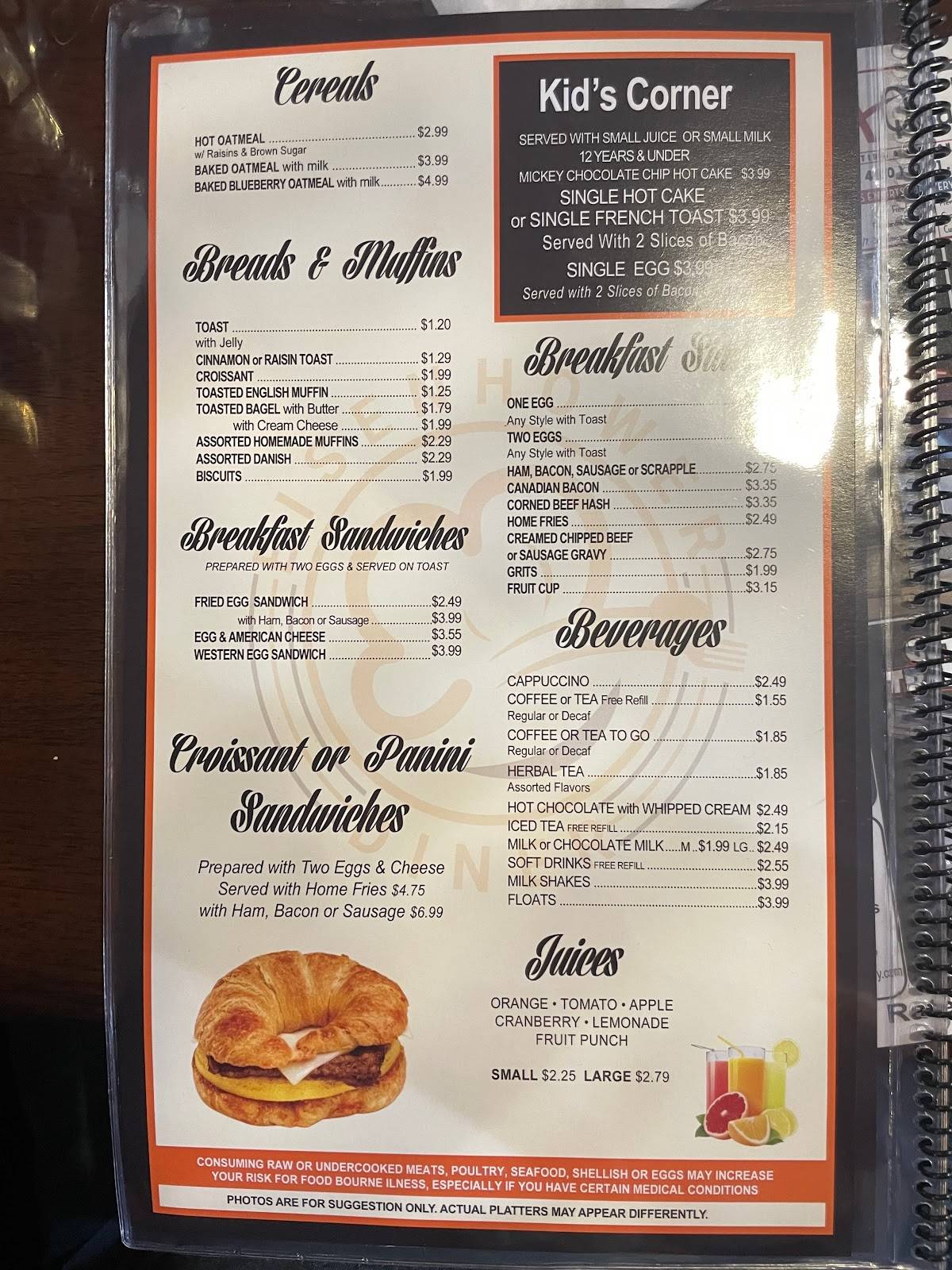 Menu at Eisenhower Diner restaurant, Hanover