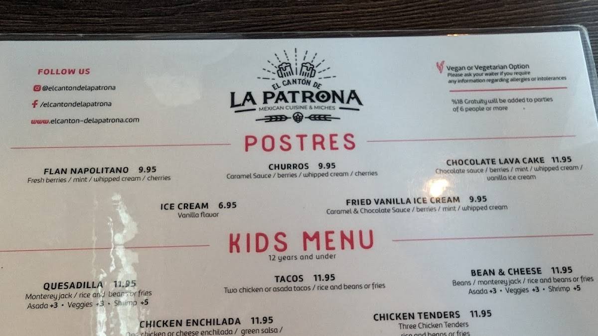 Menu at El Canton De La Patrona restaurant, Duarte