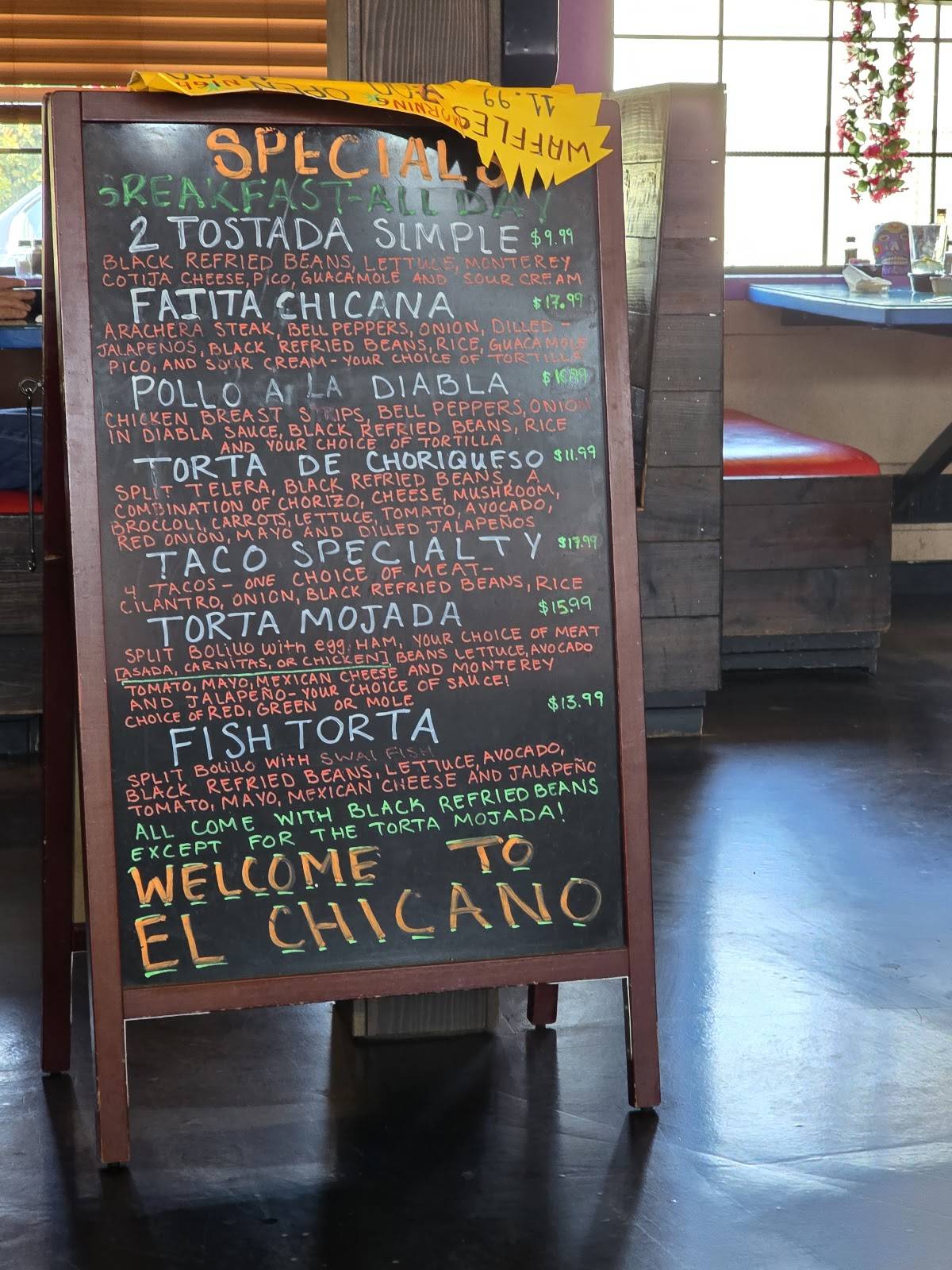 Menu at El Chicano Restaurant, Willits, S Main St