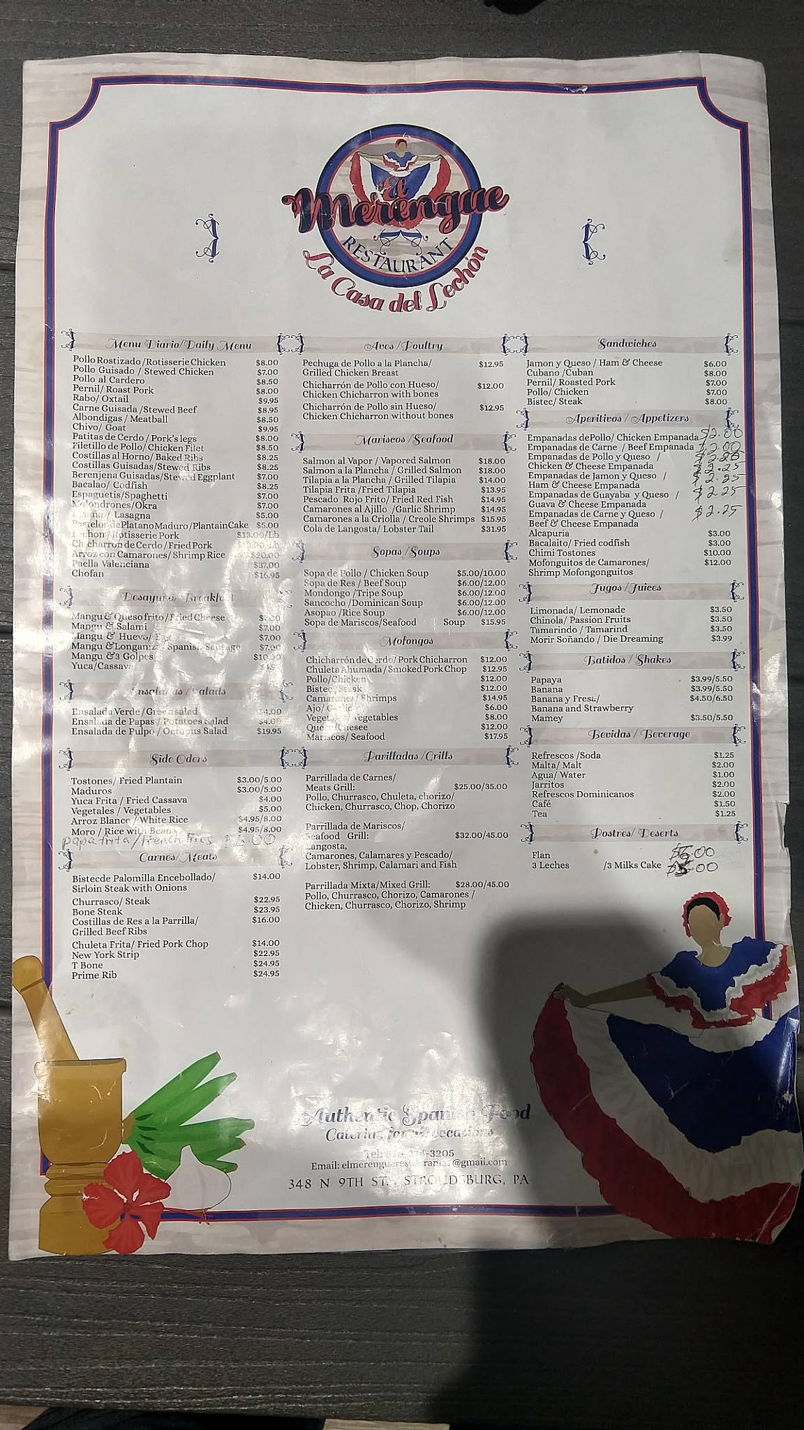 Menu at El Merengue Restaurant poconos, Stroudsburg