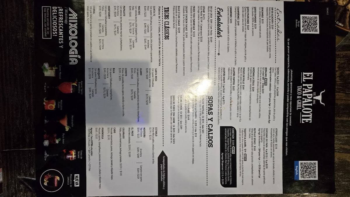 Carta del restaurante El Papalote Taco & Grill Aeropuerto Del Norte ...