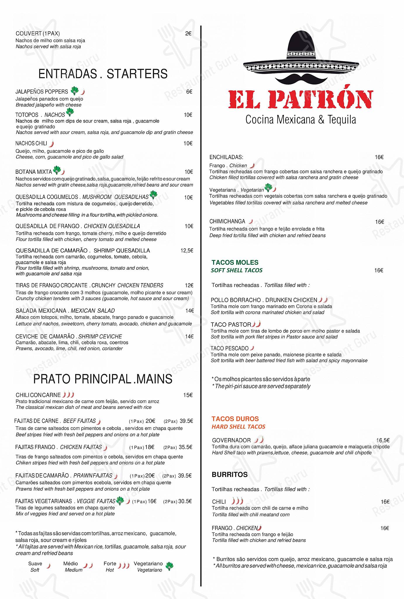 Menu at El Patron Restaurant Vilamoura Marina, Quarteira
