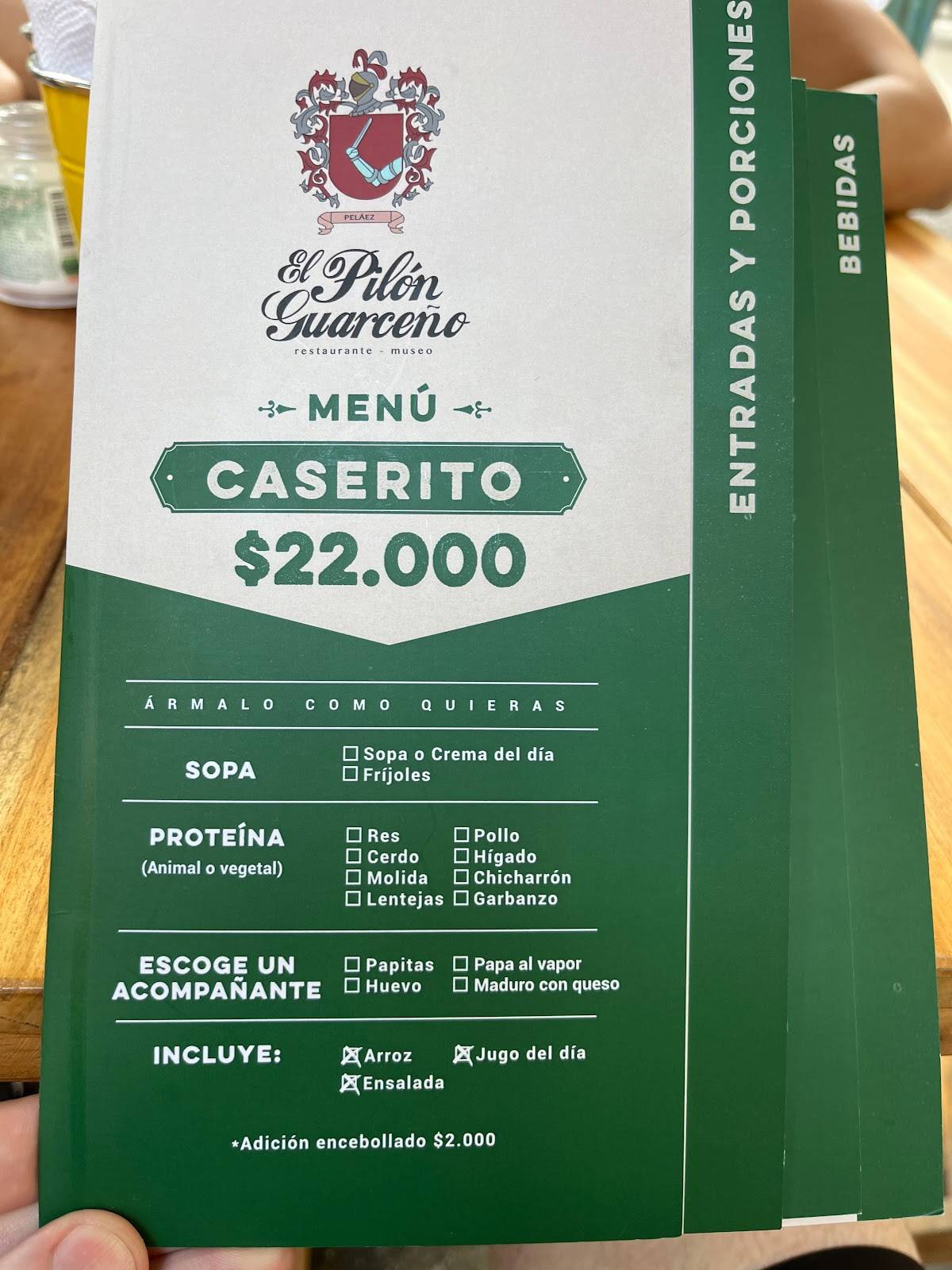 Menu at El Pilón Guarceño Medellín restaurant, Medellín