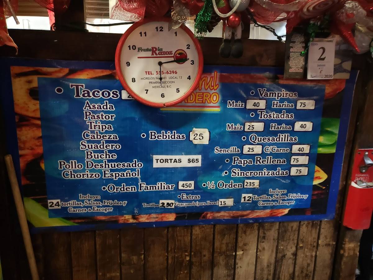 Carta del restaurante El Pirul Asadero, Mexicali