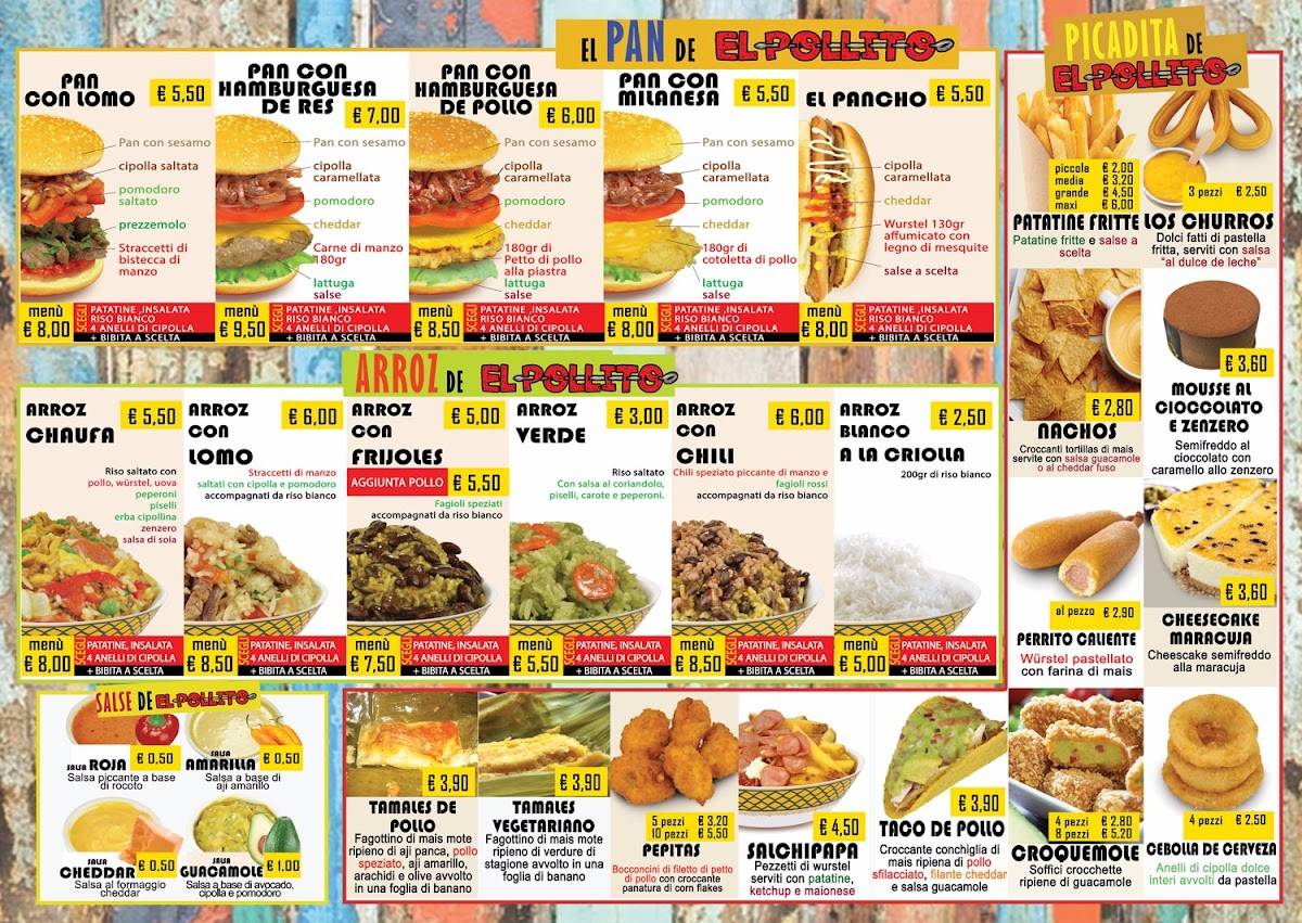 Menu au El Pollito restaurant, Milan