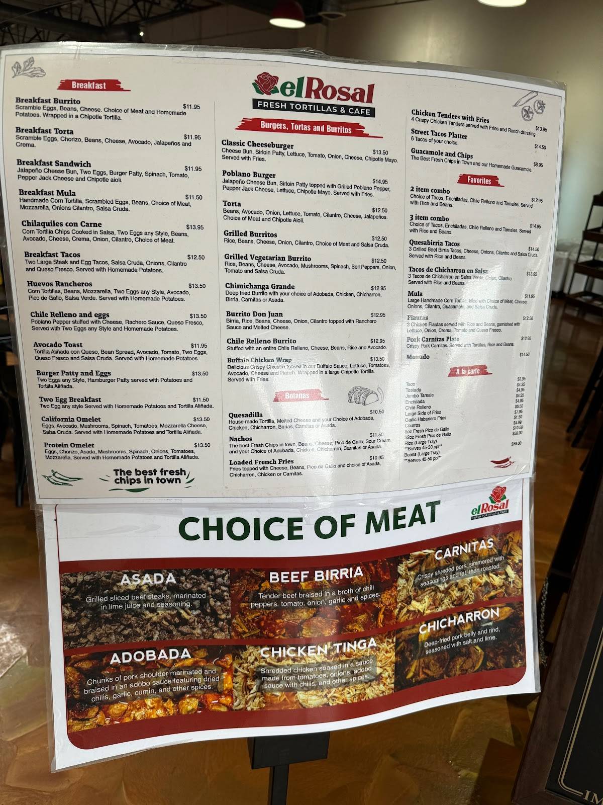 Menu at El Rosal Tortilla Factory restaurant, Sparks