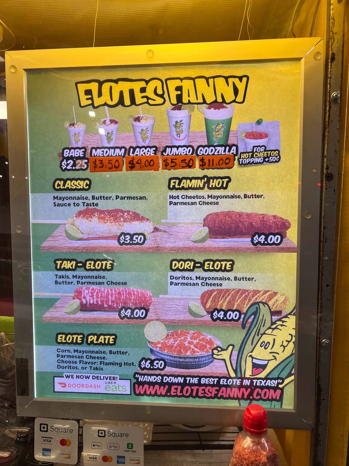 Carta del restaurante Elotes Fanny, Dallas, Spring Valley Rd