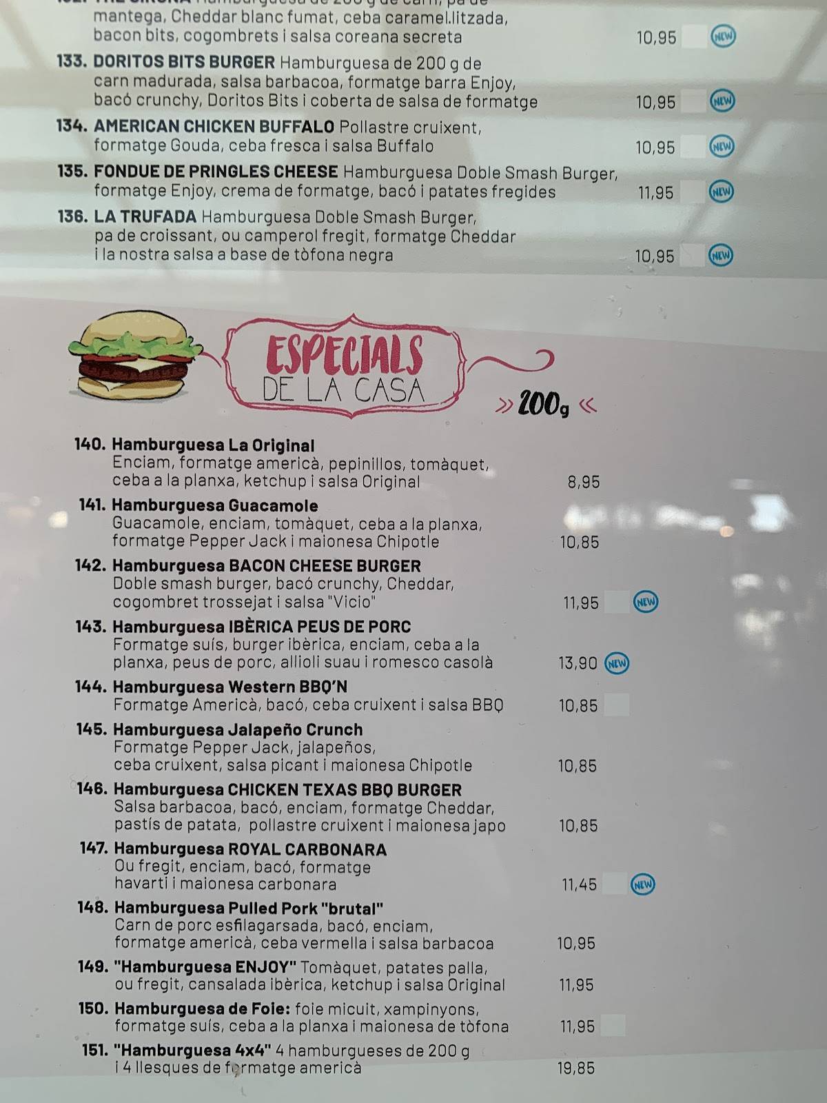 Carta del restaurante Enjoy it, Barcelona