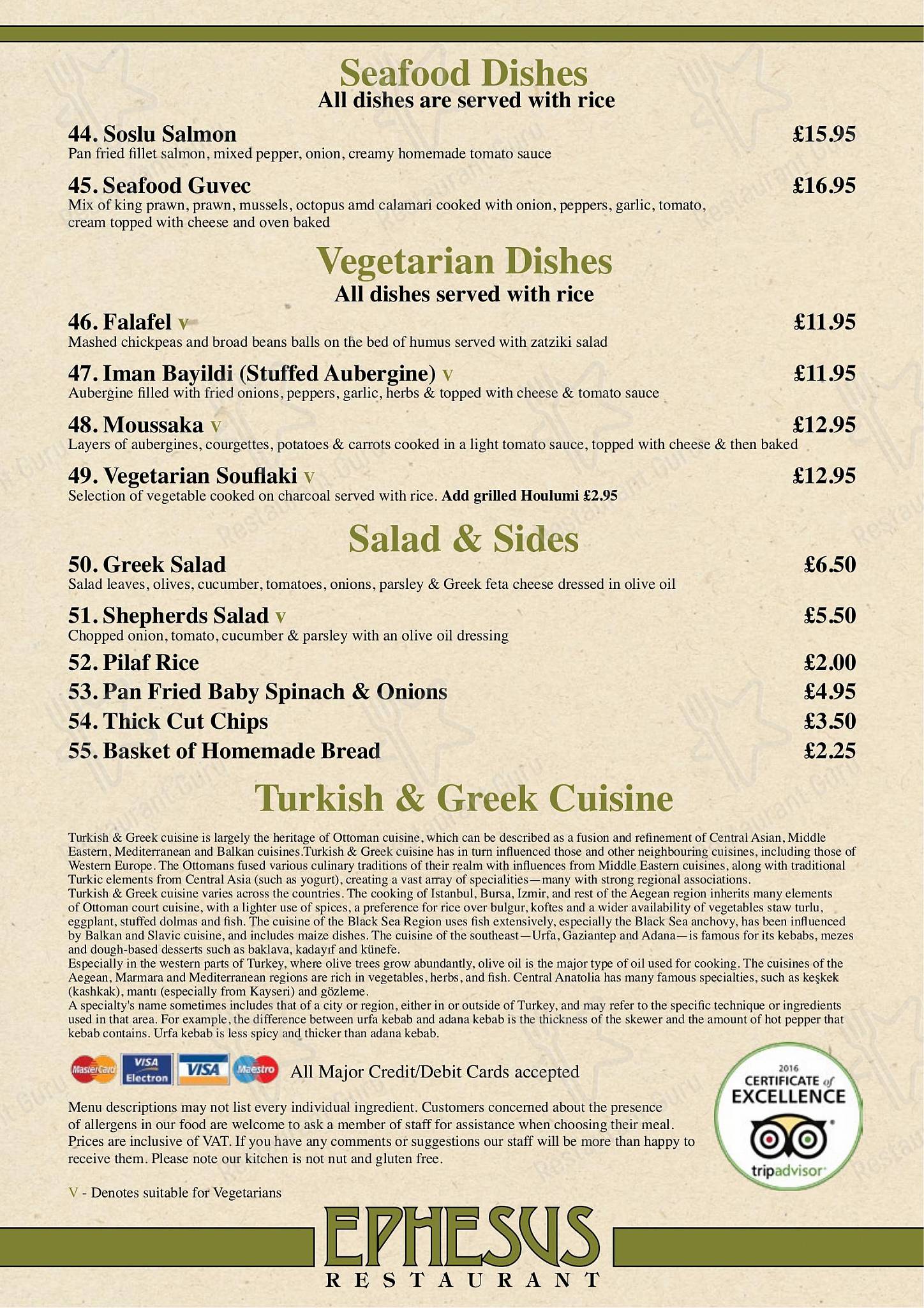 Menu at Ephesus Restaurant Torquay, Torquay