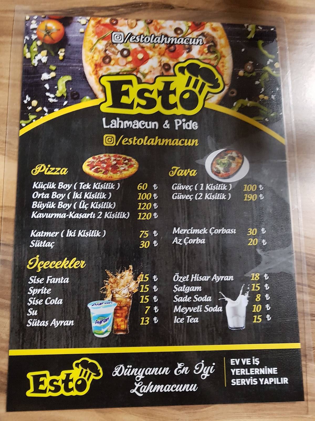 Menu at Esto Lahmacun Üretim Tesisi, Istanbul, 727. Sk. No:16