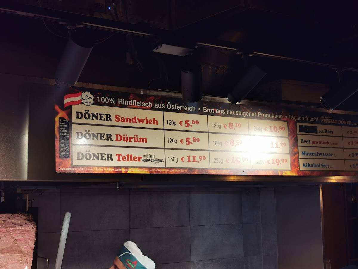 Speisekarte von FERHAT DÖNER restaurant, Wien, Favoritenstraße 94