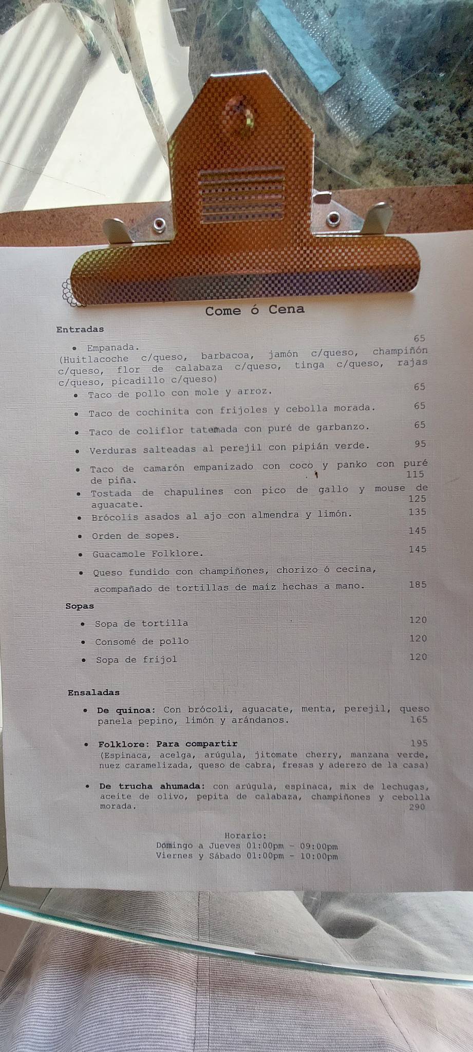 Menu at FOLKLORE restaurant, Valle de Bravo
