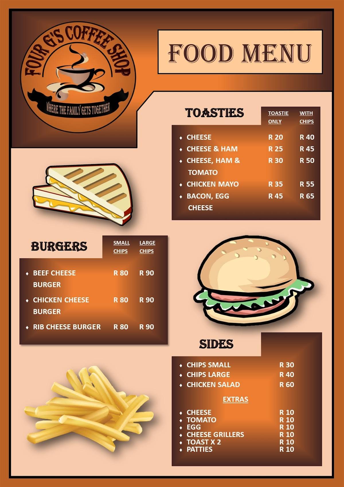 Menu at FOUR G'S COFFEE SHOP, Rustenburg