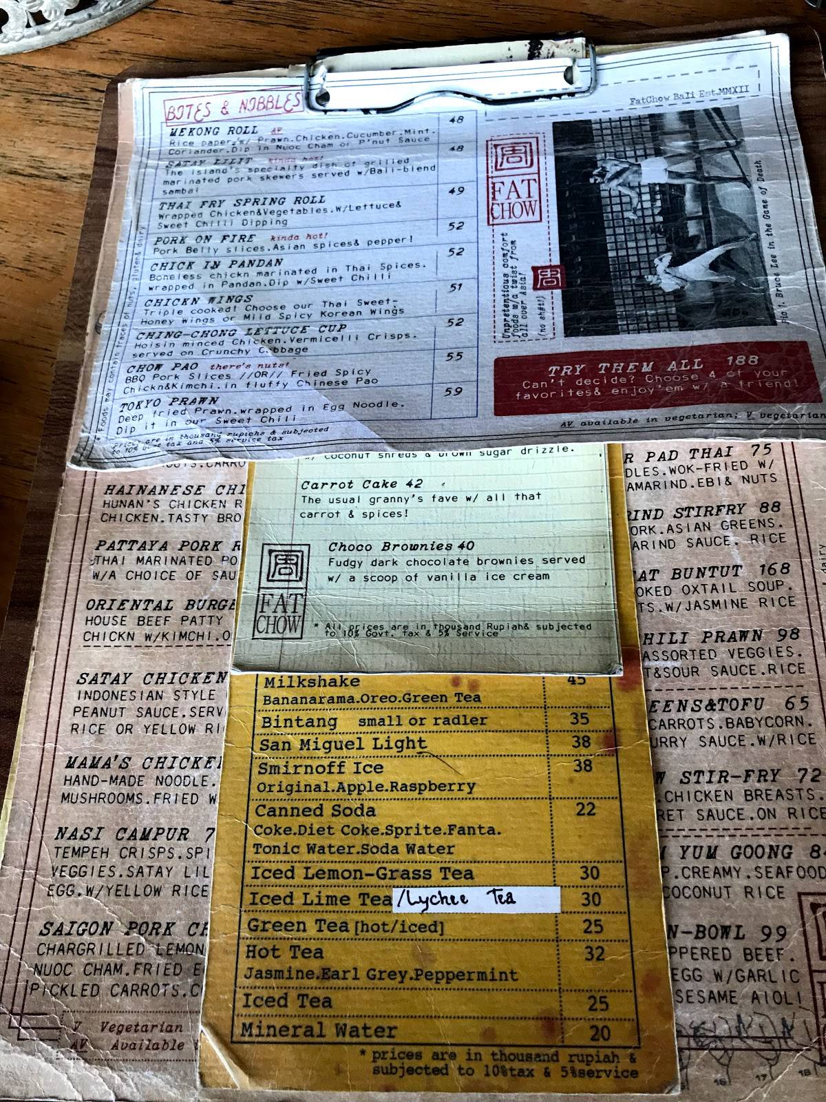 Menu at Fat Chow Temple Hill restaurant, Kuta Selatan