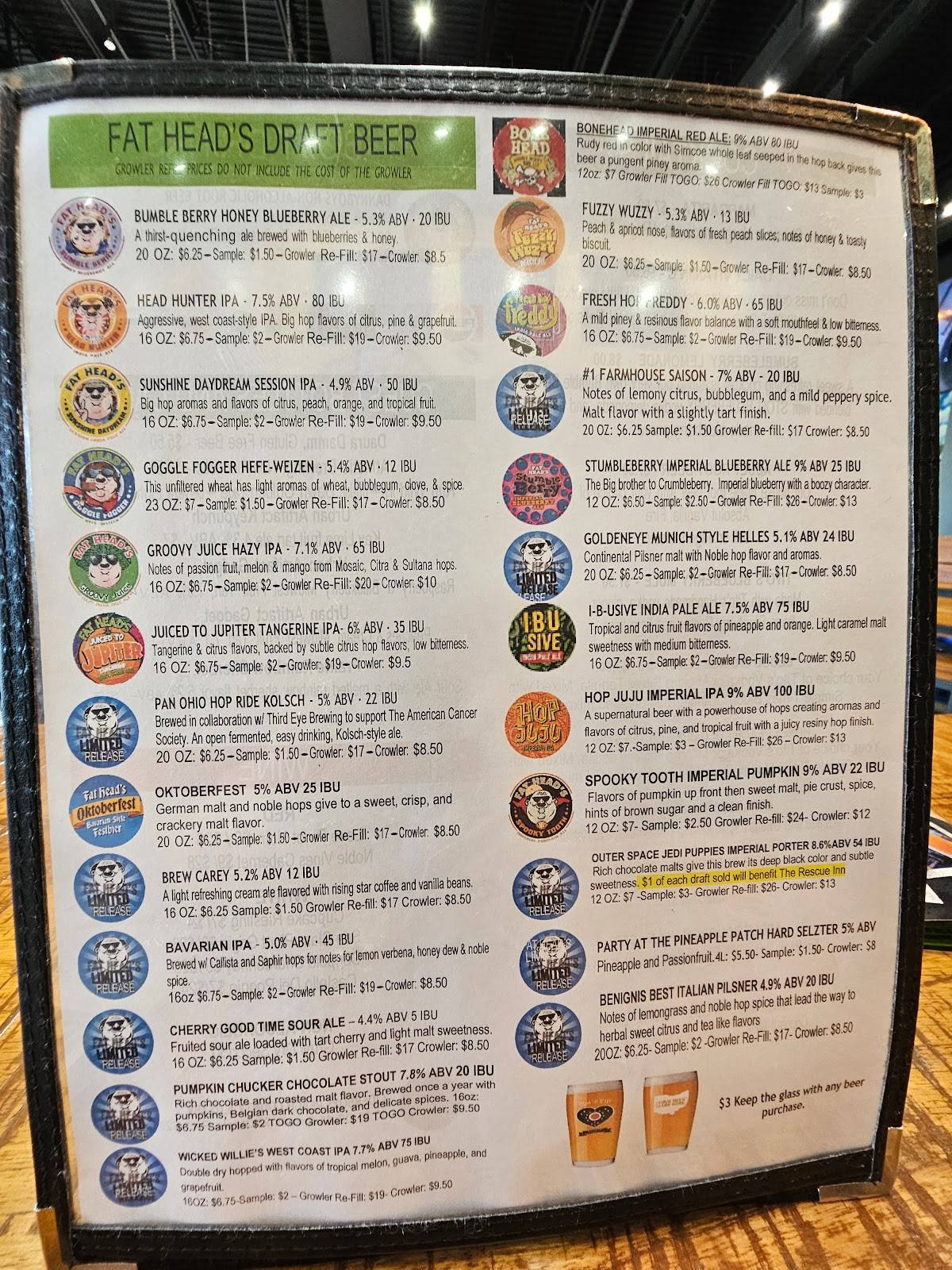 Menu at Fat Head's Brewery restaurant, Middleburg Heights