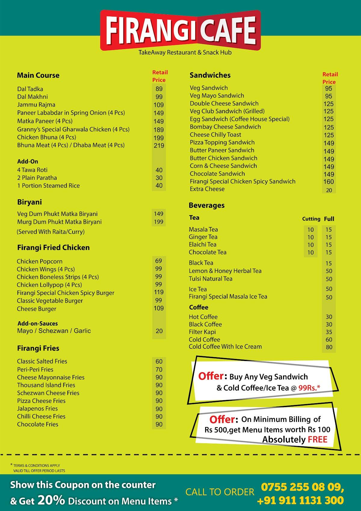 Menu at Firangi Cafe, Bhopal, Bhopal, Shop No.35