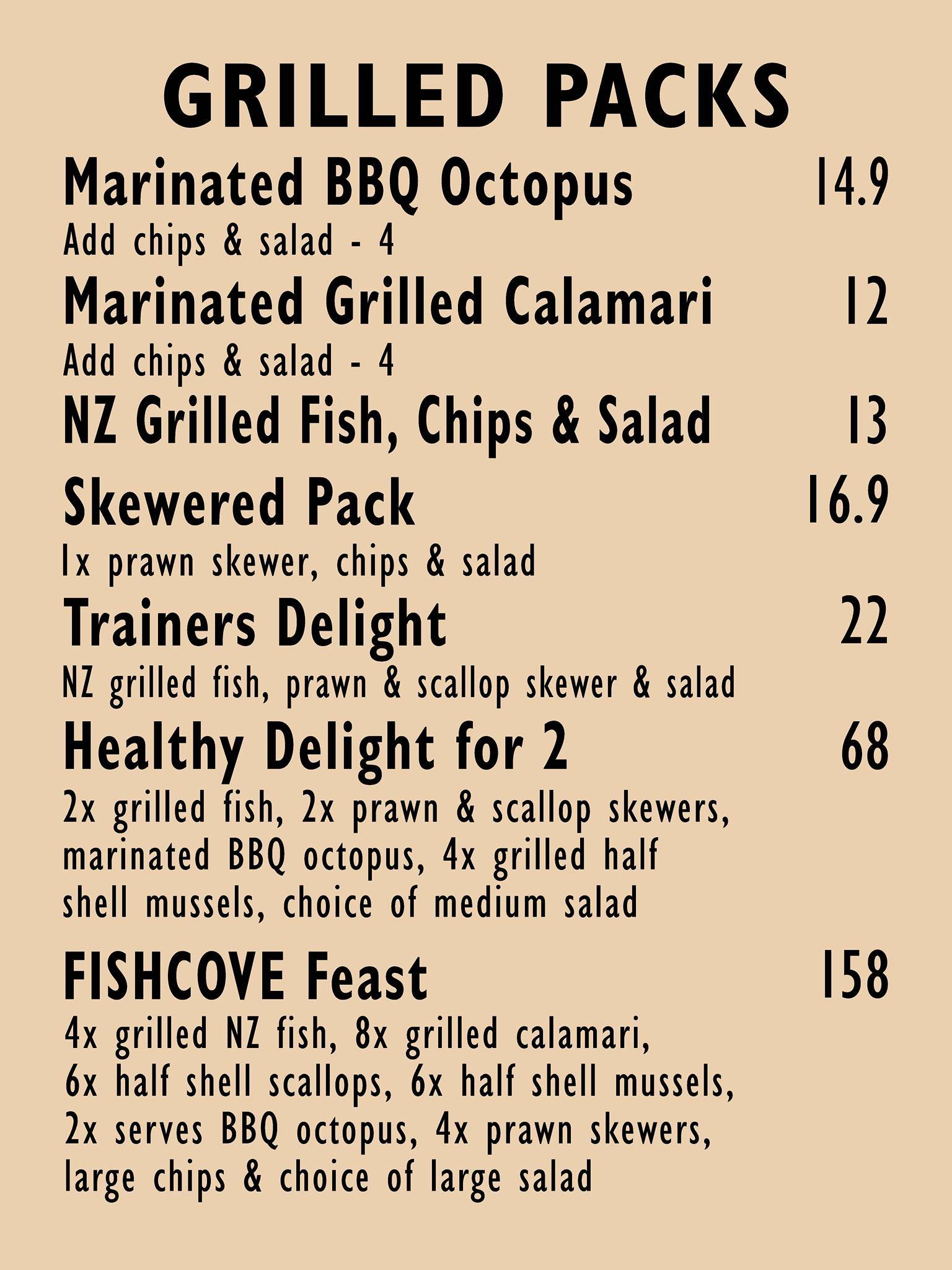 Menu at Fish Cove restaurant, Rose Bay