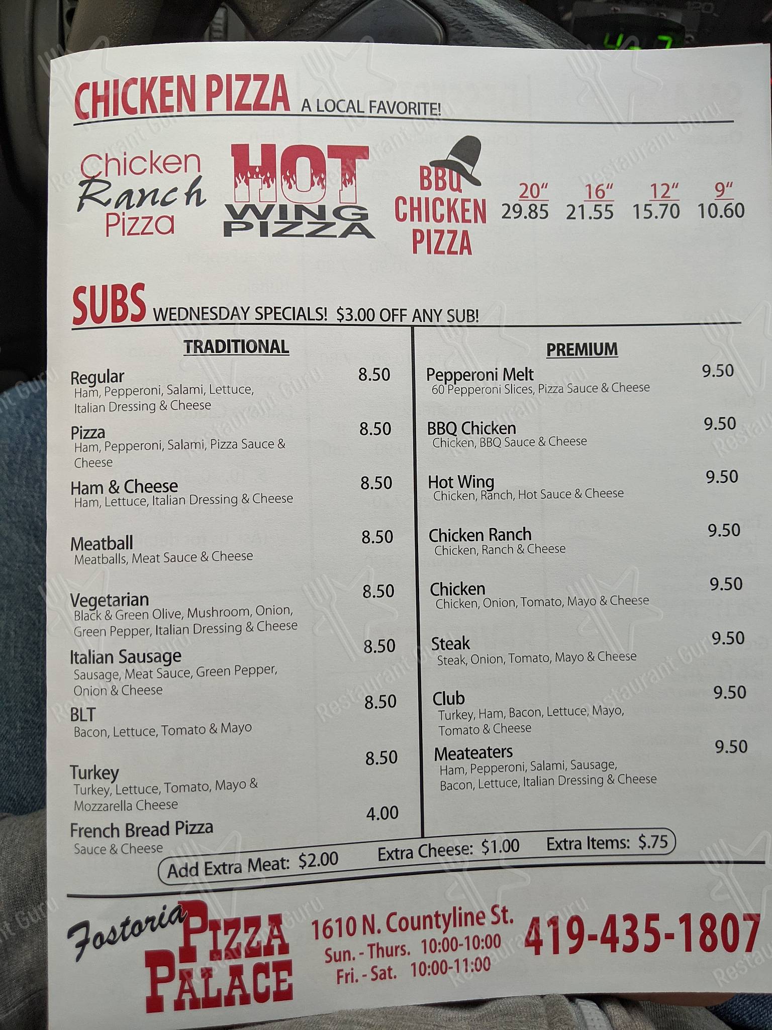 Menu at Fostoria Pizza Palace restaurant, Fostoria, N County Line St