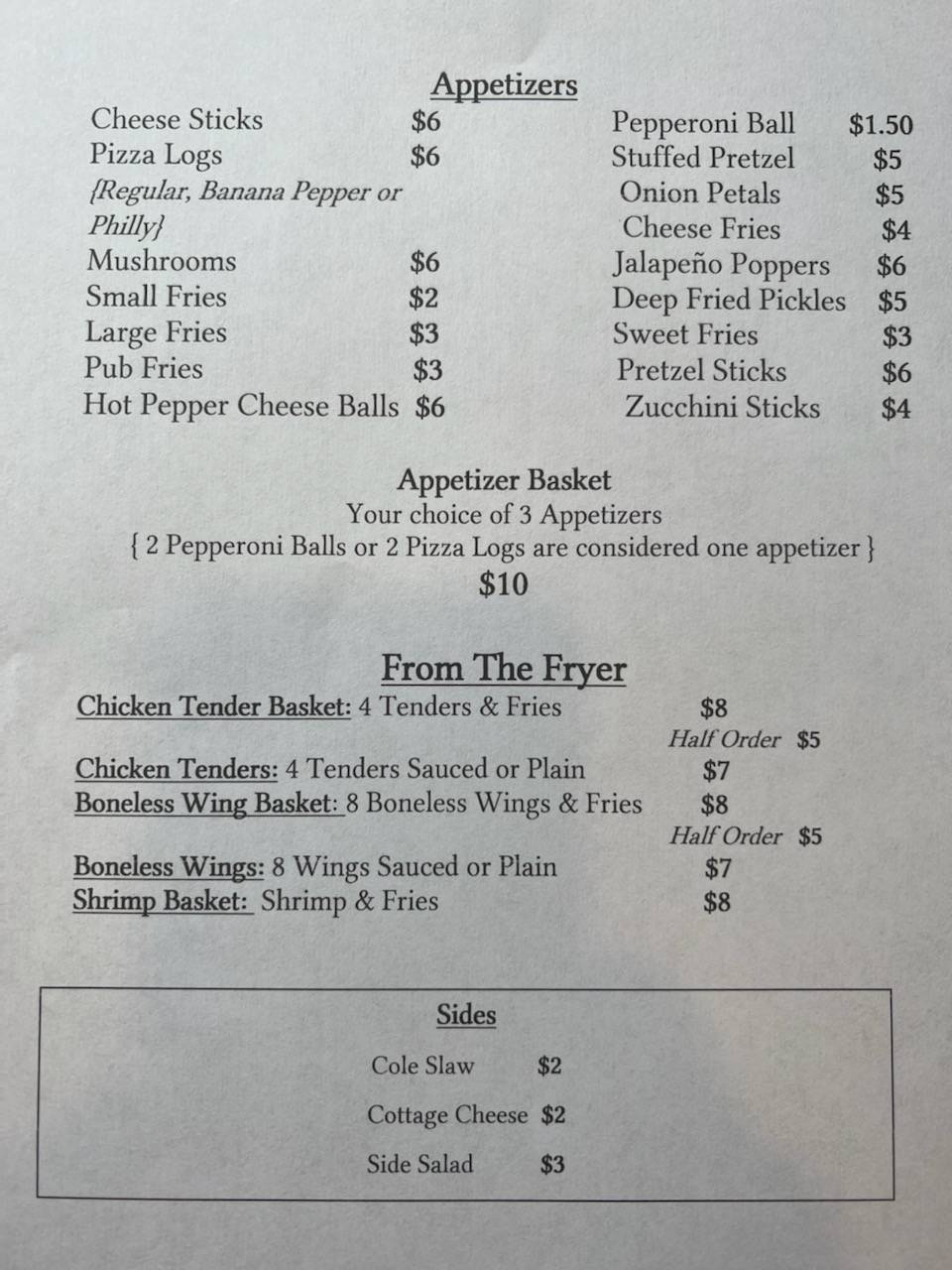 Menu at Fraternal Order of the Eagles restaurant, Wattsburg