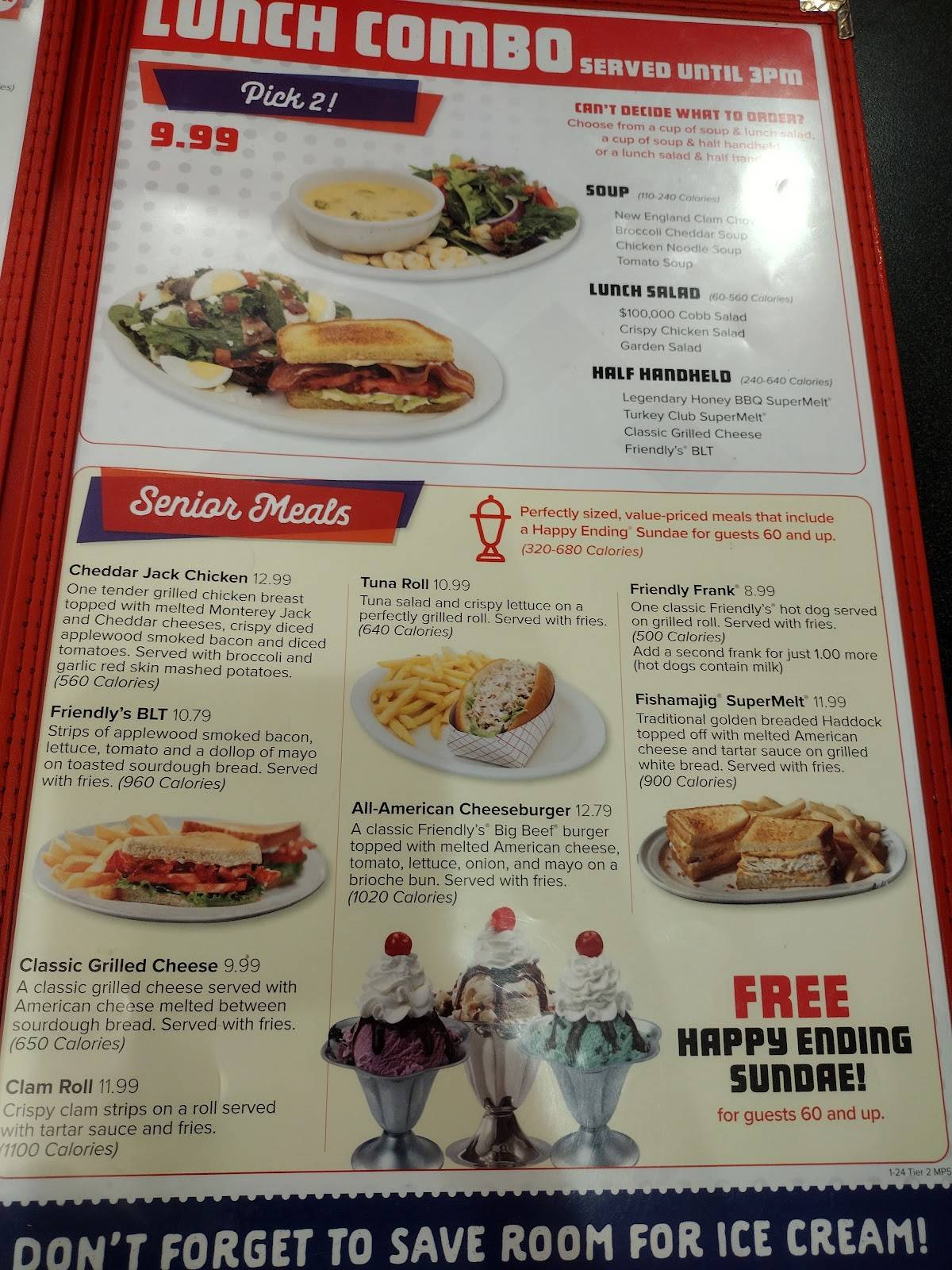 Menu at Friendly's restaurant, Indian Harbour Beach, E Eau Gallie Blvd