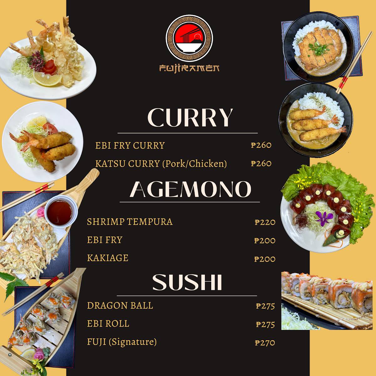 Menu at Fujiramen Japanese Restaurant, Floridablanca