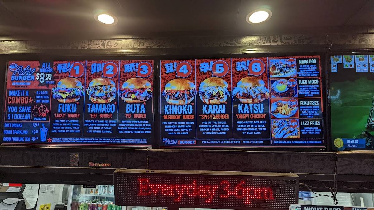 Menu at Fuku Burger Chinatown restaurant, Las Vegas, S Jones Blvd