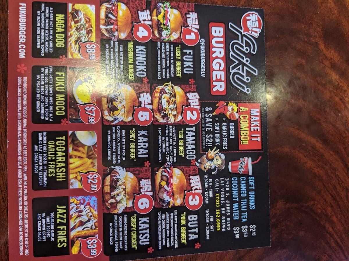 Menu at Fuku Burger Chinatown restaurant, Las Vegas, S Jones Blvd