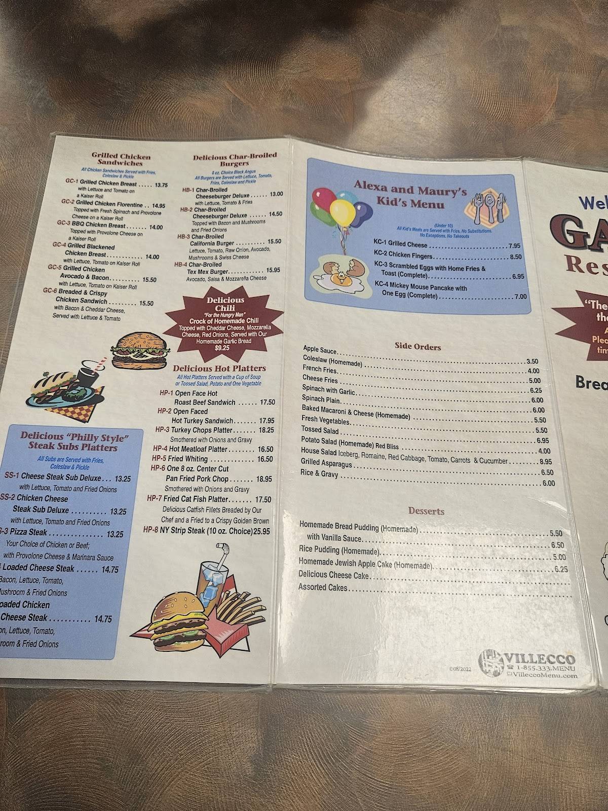 Menu at Gary's Restaurant, Pleasantville
