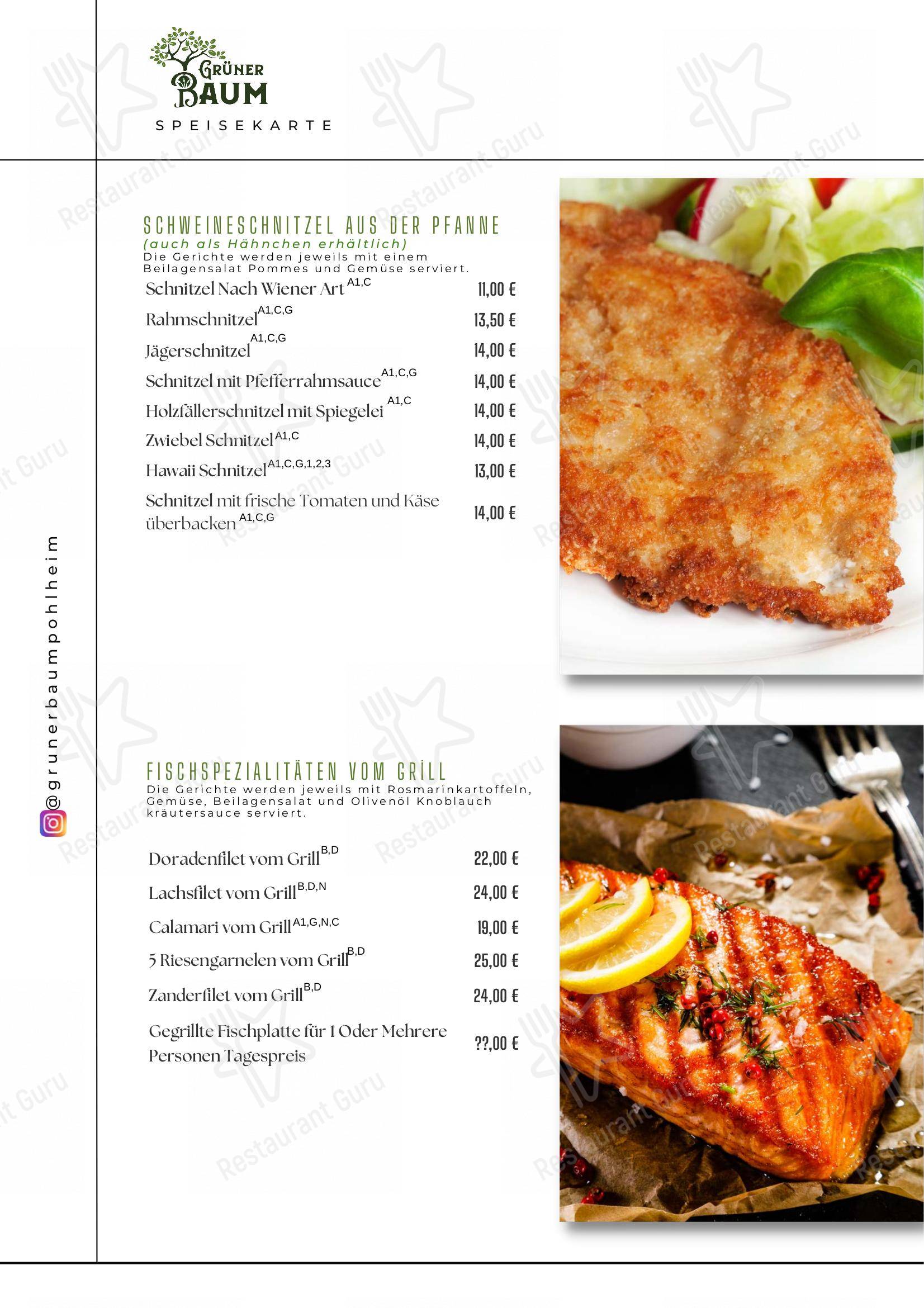 Speisekarte von Gasthaus Grüner Baum restaurant, Pohlheim