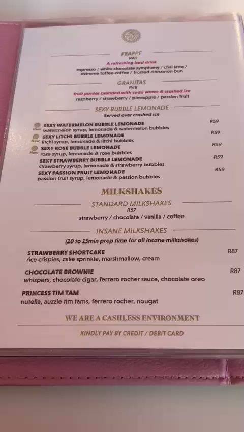 Menu at Goddess Cafe Waterkloof, Pretoria
