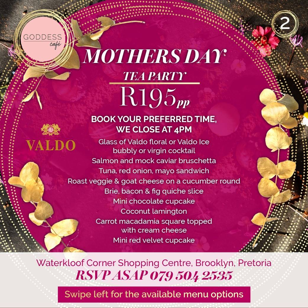 Menu at Goddess Cafe Waterkloof, Pretoria