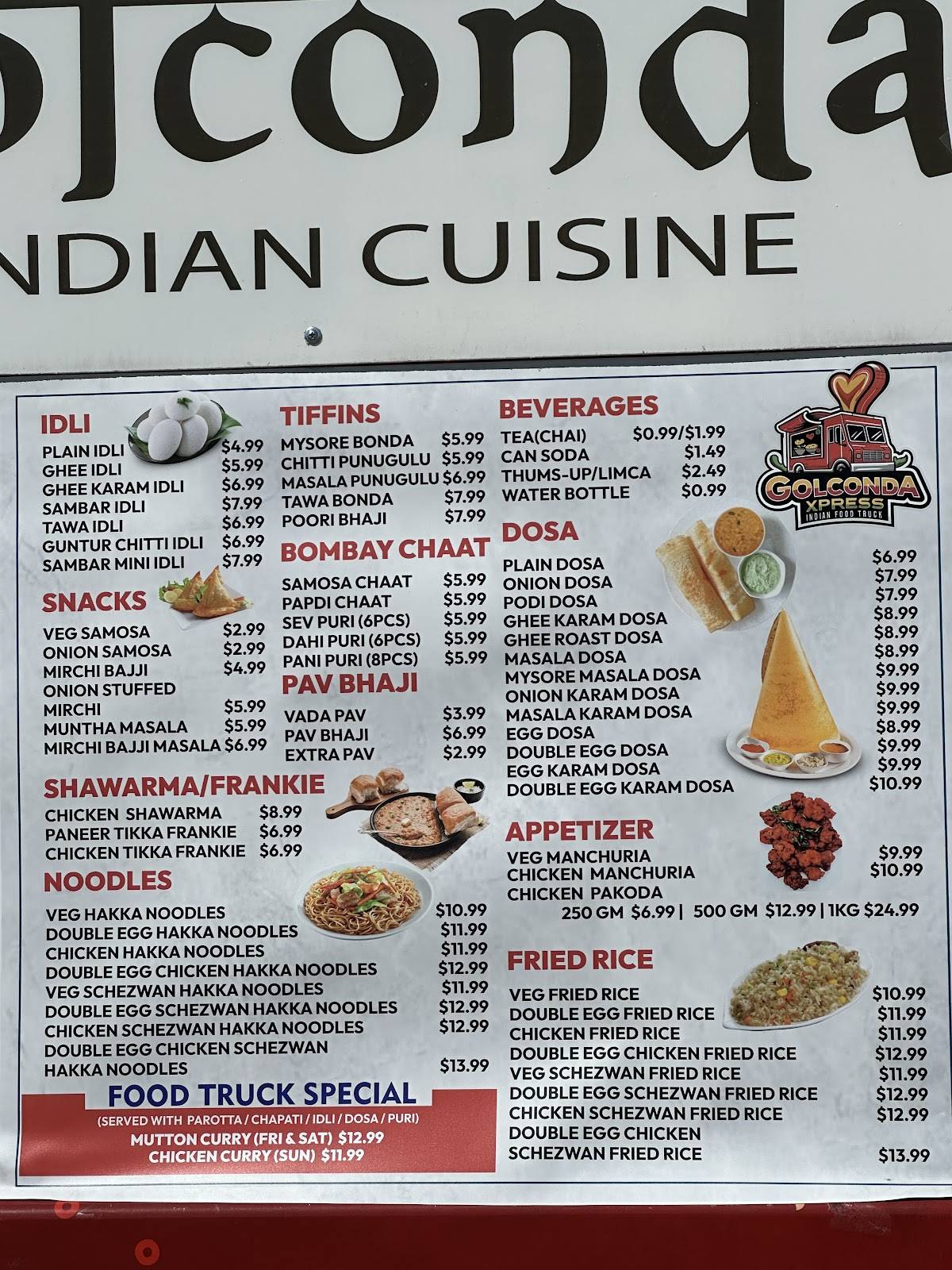 Menu at Golconda Xpress Indian Food Truck restaurant, Denton