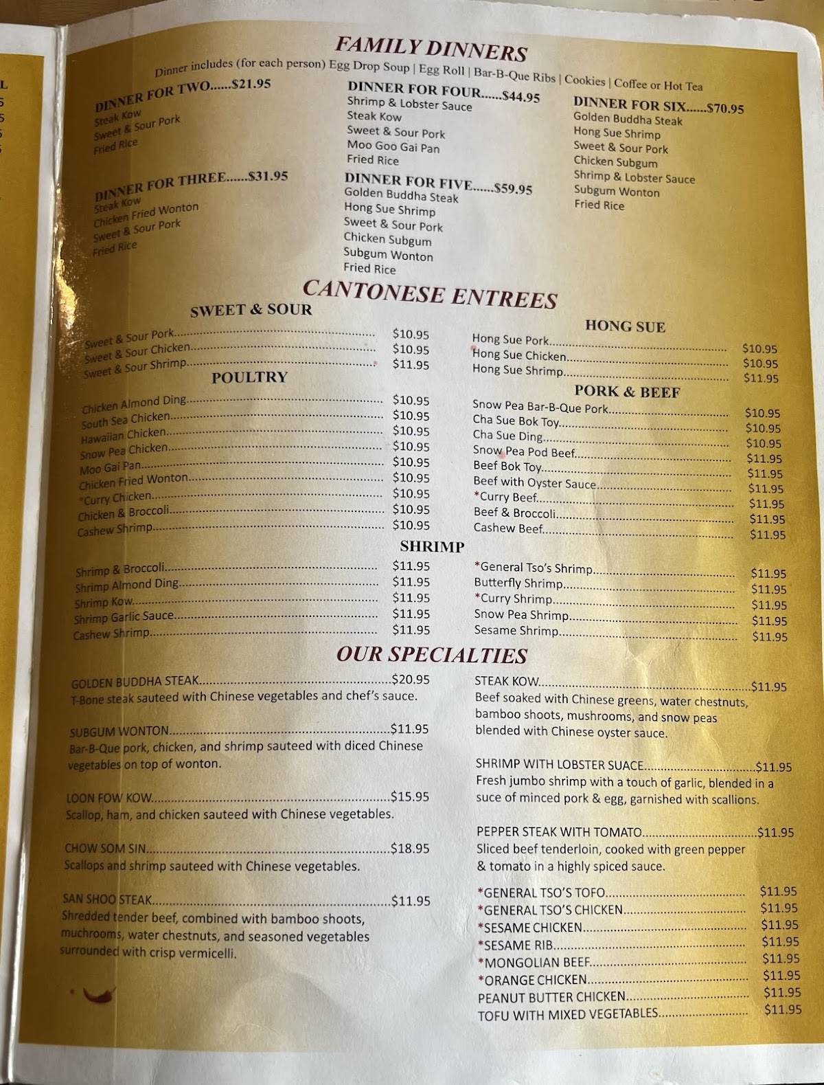 Menu at Golden Buddha restaurant, Howe