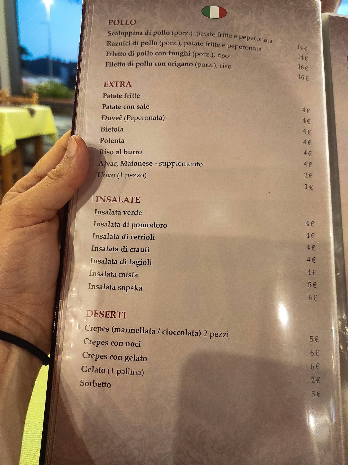 Menu at Gostionica Kopar restaurant, Umag