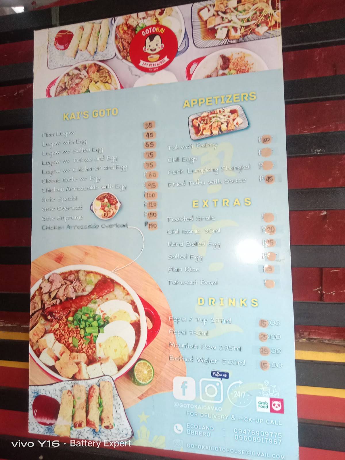 Menu at Gotokai - Obrero restaurant, Davao City, 211 Clarin St