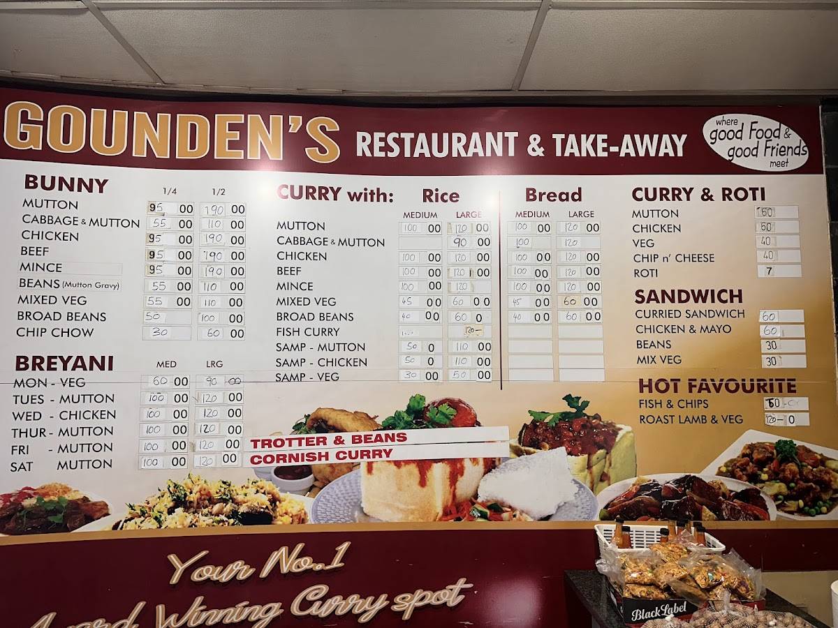 Menu at Gounden's Restaurant & Take Away, Durban