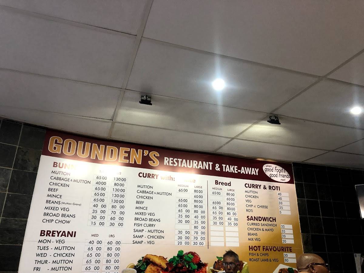 Menu at Gounden's Restaurant & Take Away, Durban