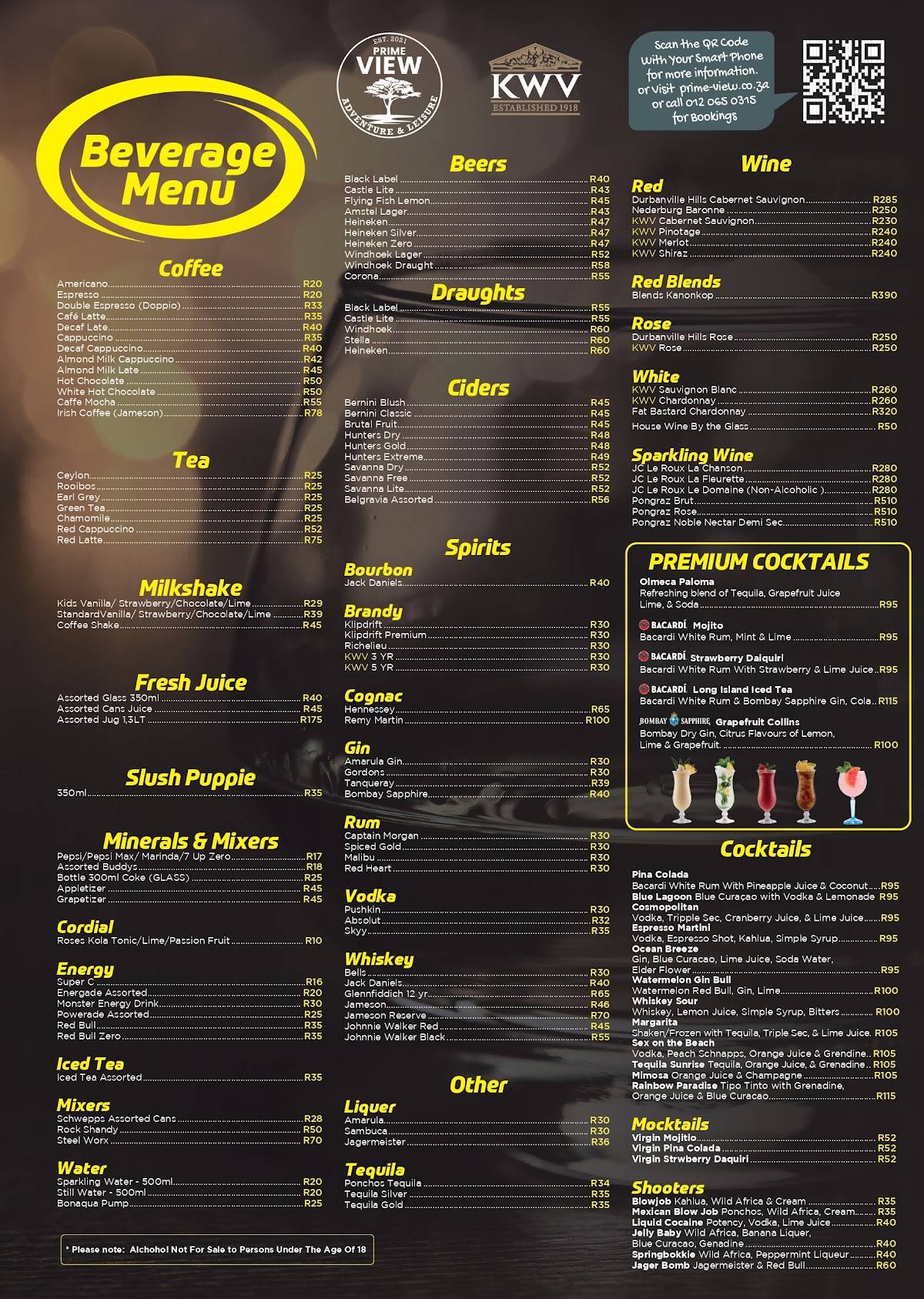 Menu at Grande View Restaurant, Olifantsfontein