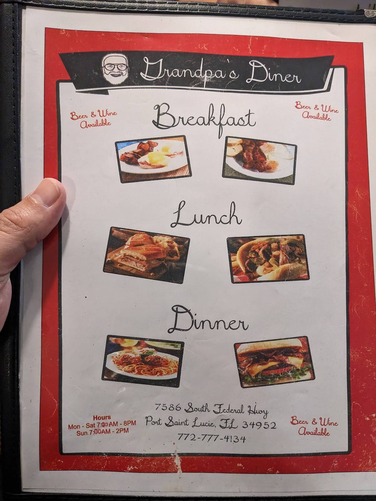 Menu at Grandpa's Diner restaurant, Port St. Lucie