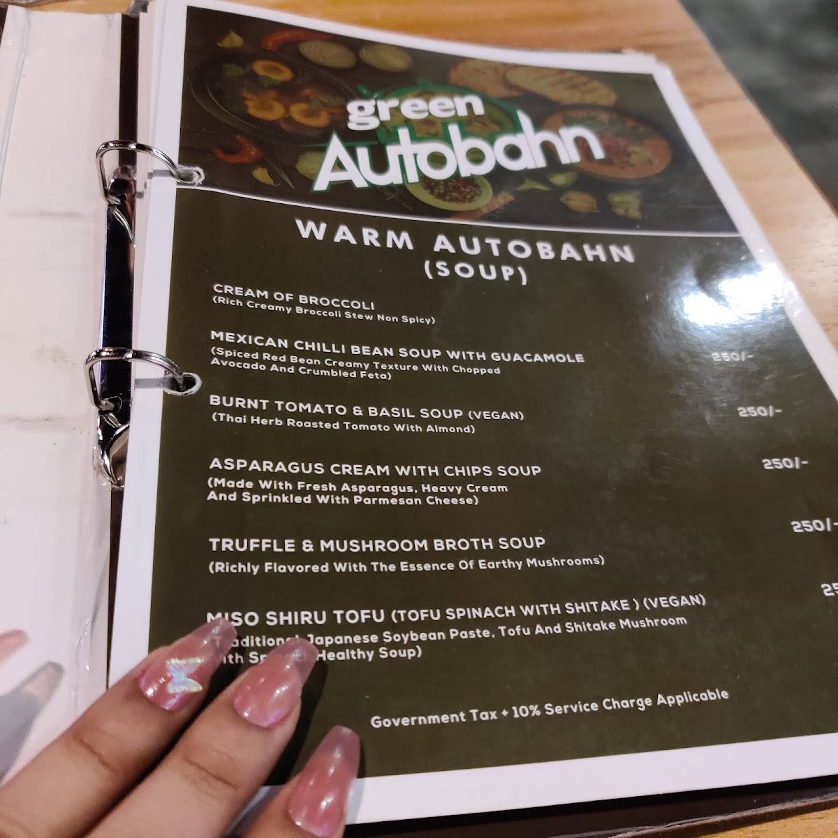 Menu at Green autobahn, Mumbai
