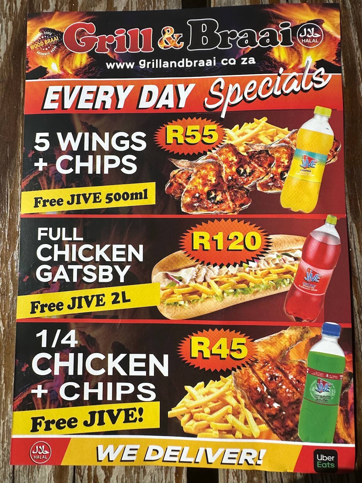 Menu at Grill & braai restaurant, Cape Town, 580 Lansdowne Rd