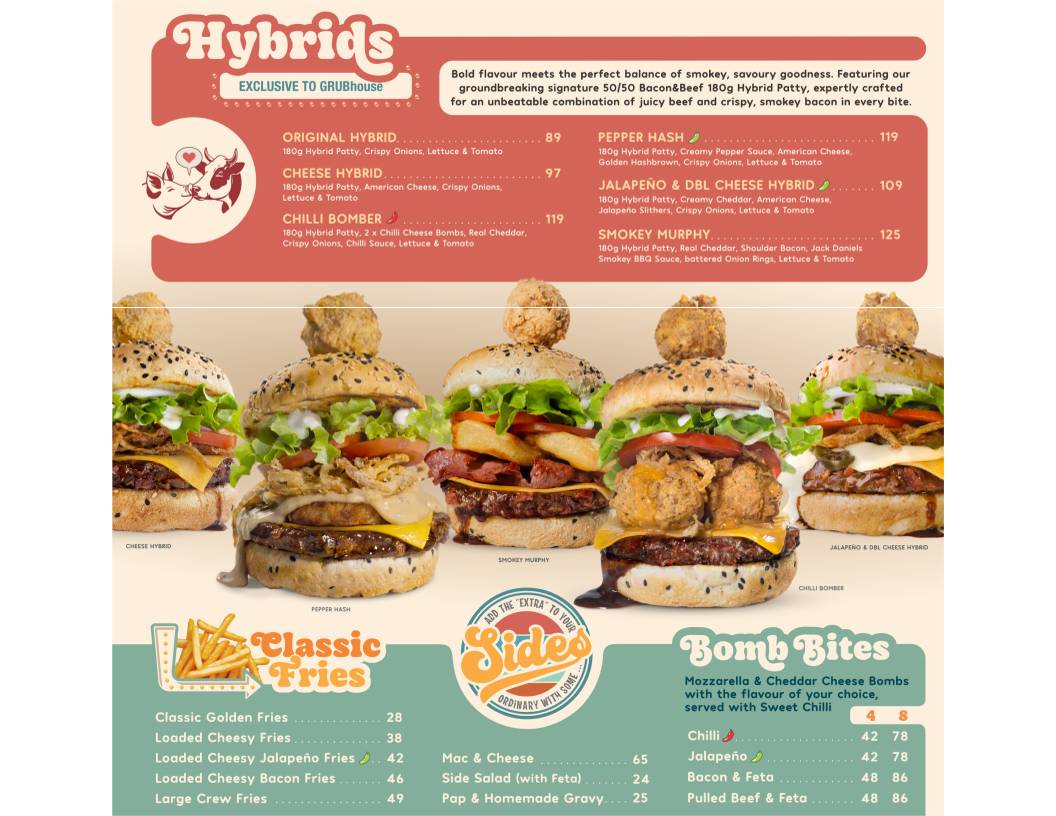 Menu at GrubHouse Diner restaurant, Trichardt