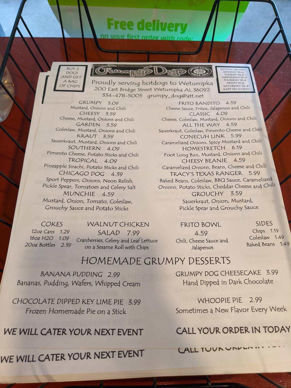 Menu at Grumpy Dog restaurant, Wetumpka