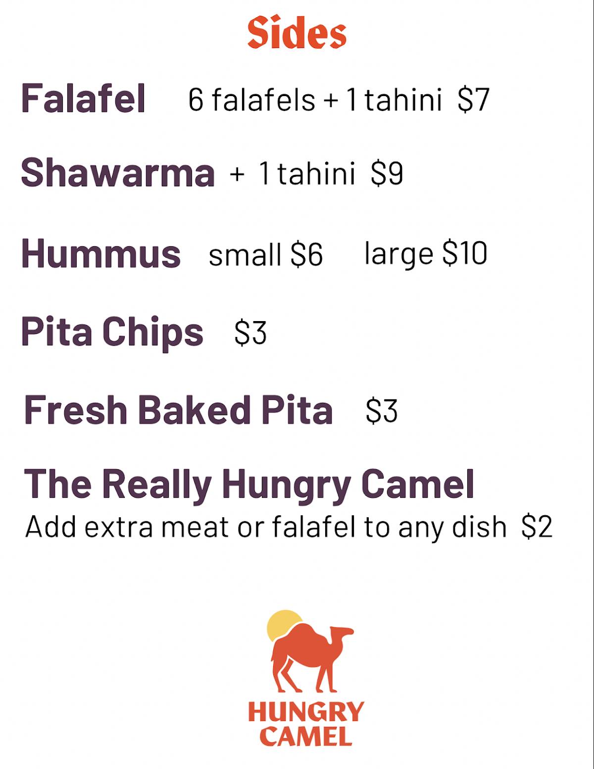 Menu at HUNGRY CAMEL restaurant, Fairfield