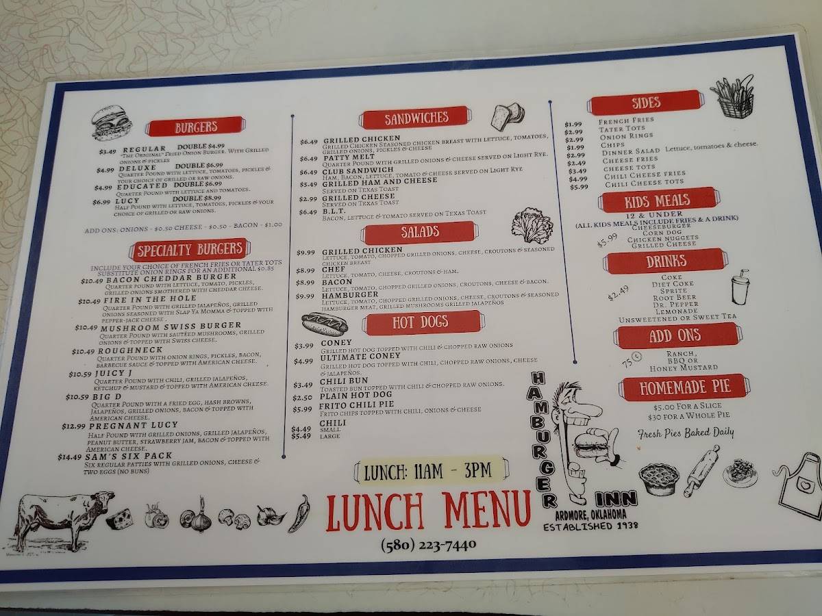 Menu at Hamburger Inn restaurant, Ardmore