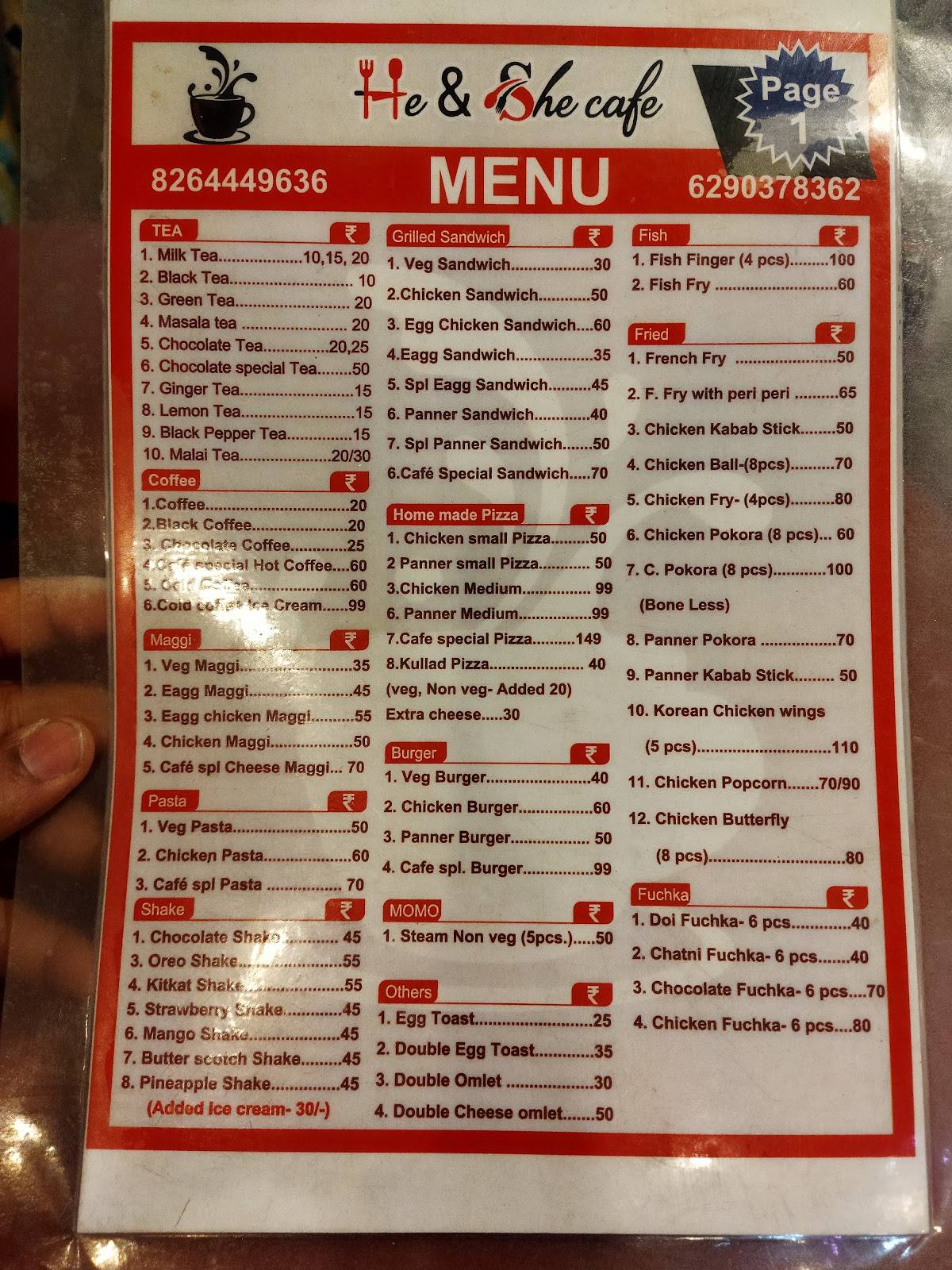 Menu at He & She Cafe, Kolkata