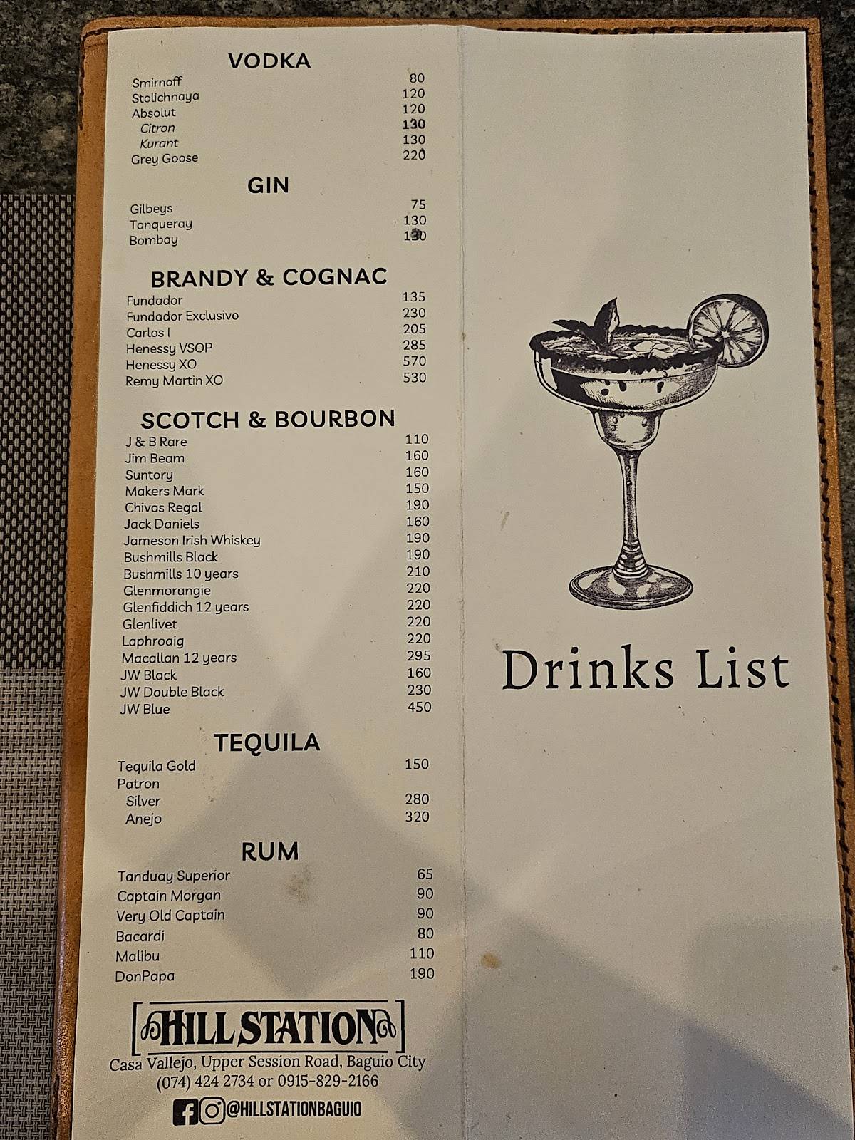 Menu at Hill Station restaurant, Baguio, Casa Vallejo